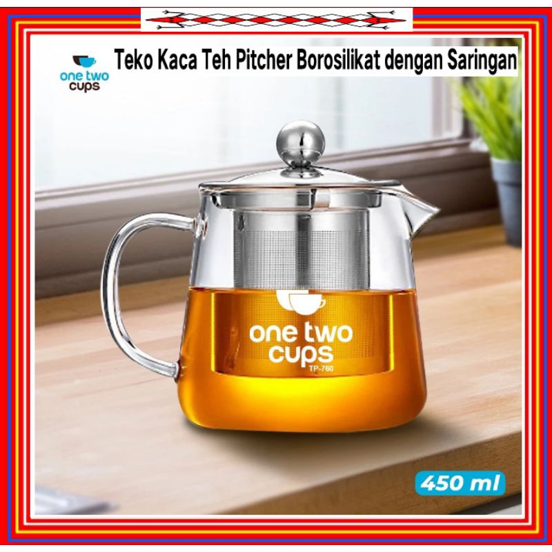 Jual One Two Cups Teko Kaca Teh Pitcher Borosilikat dengan Saringan 450 ml Transparent | Shopee ...