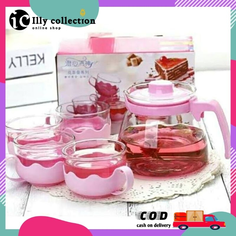 Jual Teapot Warna Set 5in1 Teko Dengan Gelas Kaca | Shopee Indonesia