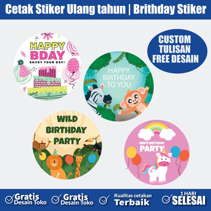 Jual Stiker Label ulang tahun birthday anak 1 hari selesai free desain ...