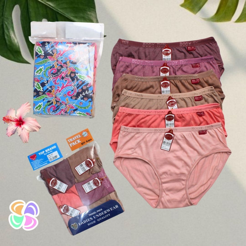 Jual (6 Pcs) CELANA DALAM WANITA BODY THIN CD PEREMPUAN KATUN TRAVEL PACK ISI 6 Pcs BDT-2200 ...