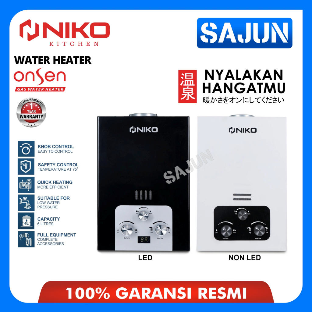 Jual Niko Onsen Gas Water Heater With LED 6L Pemanas Air Gas OS-6 ...
