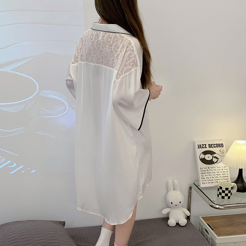 Jual Piyama Dress Tidur Sexy Kemeja Putih Es Silk Kemeja Wanita Baju ...