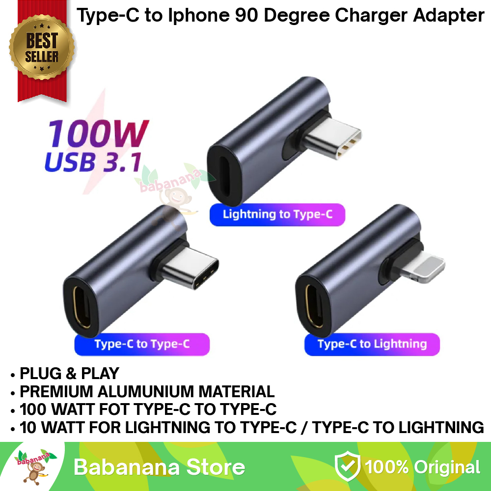 Jual USB 3.1 Type-C to Lightning Elbow 90 Degree Derajat Iphone Adapter ...