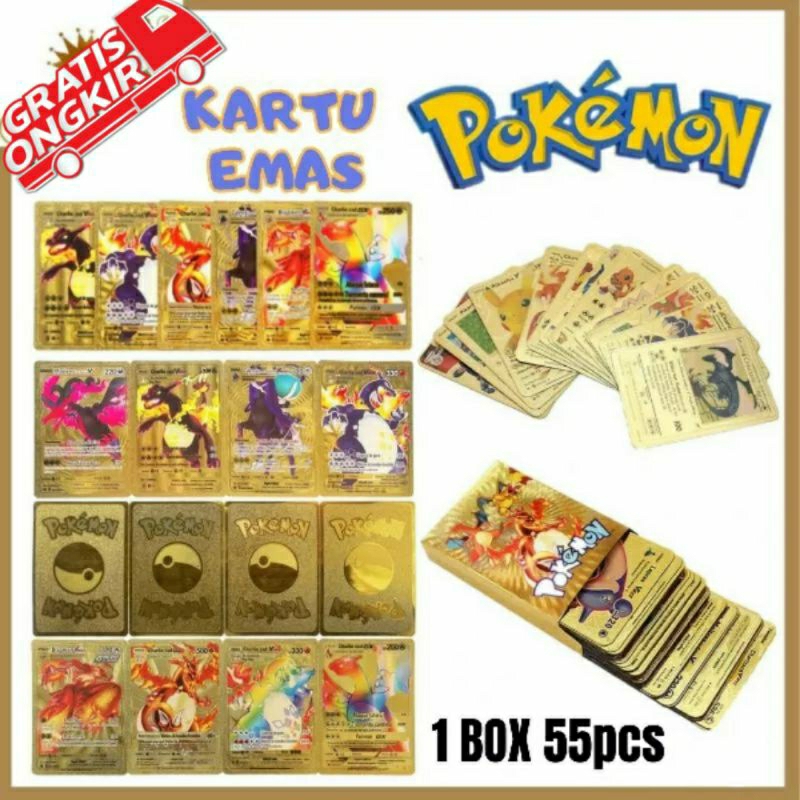 Jual Kartu Pokemon Emas 1 Box Isi 55Pcs Asli Bahan Metal Pokemon Gold ...