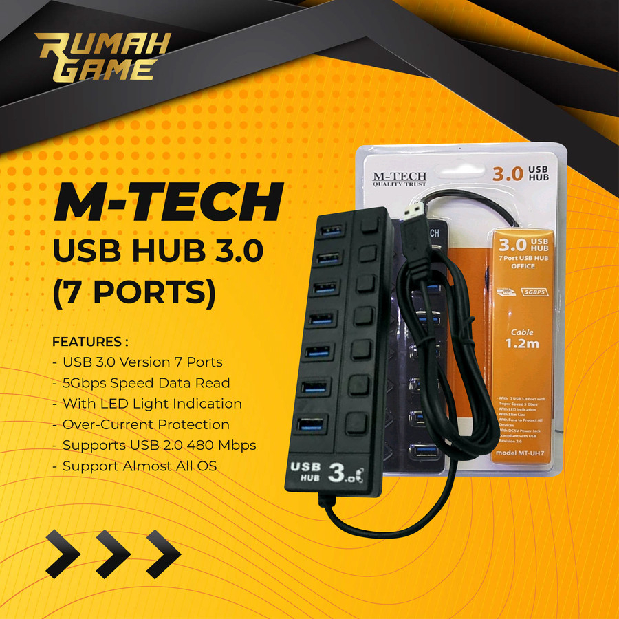 Jual Usb Hub 7Port MTECH USB 3.0 Panjang Kabel 1.2M Sambungan Usb ...