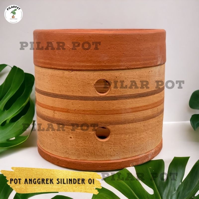 Jual POT BUNGA ANGGREK GERABAH TANAH LIAT SILINDER POLKA D23 - POT ...