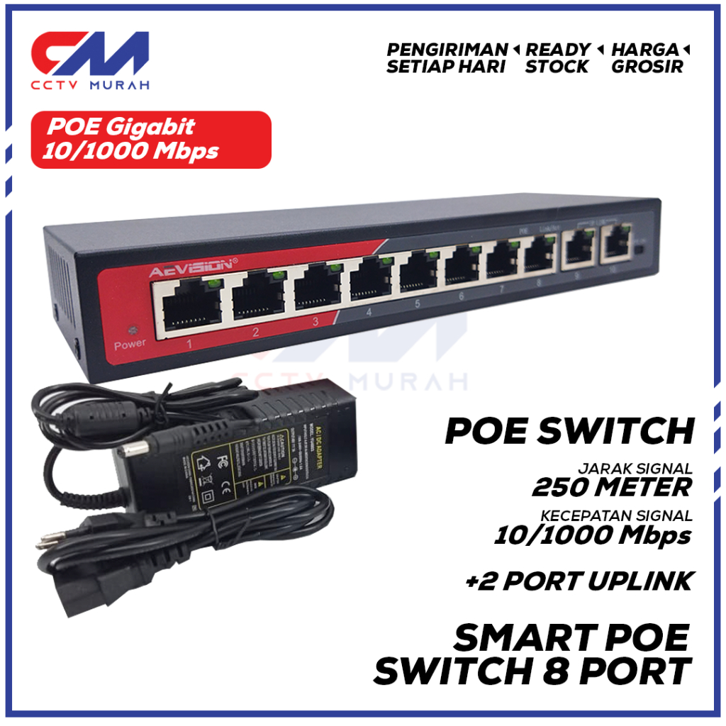 Jual POE Switch HUB Aevision POE 8+2 PORT || POE SWITCH 8 PORT II Full ...