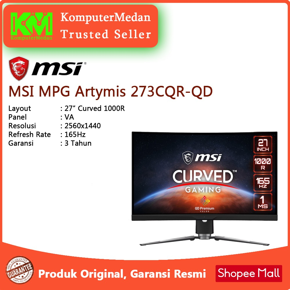 Jual LED MONITOR MSI MPG 273CQR-QD (27"/QHD/Curved/VA/1000R/165Hz/1ms ...