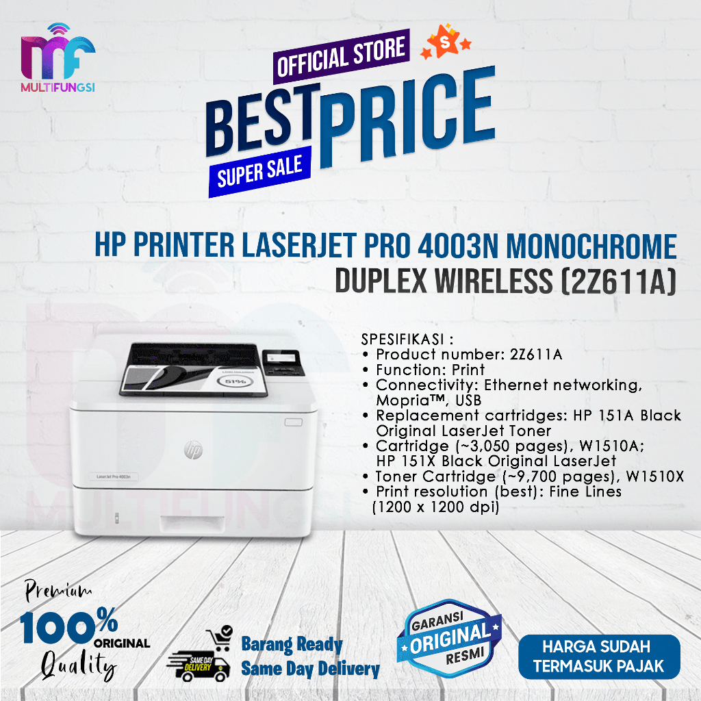 Jual HP Printer LaserJet Pro 4003N Monochrome Duplex Wireless (2Z611A ...