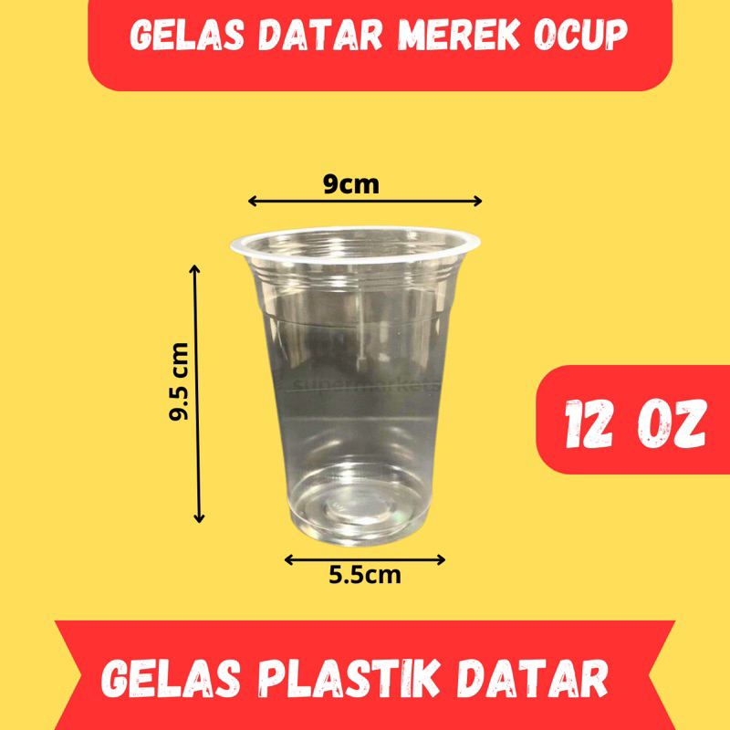 Jual Gelas Plastik Bening Ukuran 12OZ 12 oz Datar Rata Isi 50 Untuk ...
