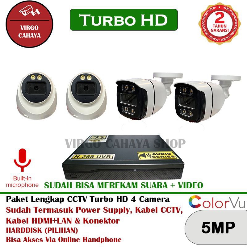 Jual Paket Cctv 4Camera 5MP 1080P Chipset Sony ColorVu Audio Lengkap ...