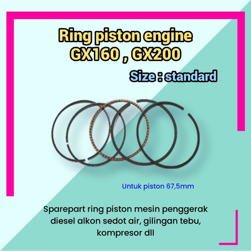 Jual Ring piston lengkap engine GX160 (5,5hp) GX 200 (6,5hp) STD standart - diesel penggerak ...