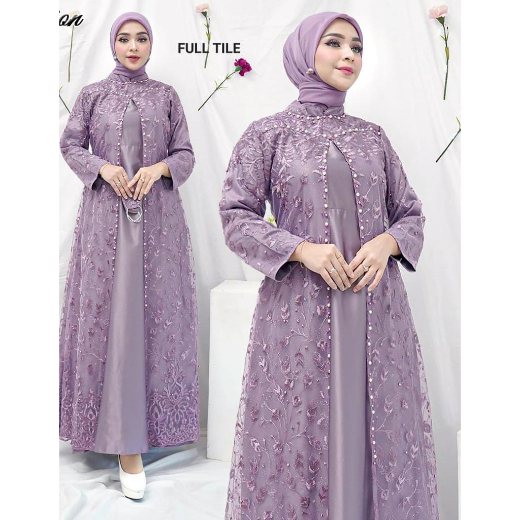 Jual Gamis full bruklat mix satin dan mutiara (ready) | Shopee Indonesia