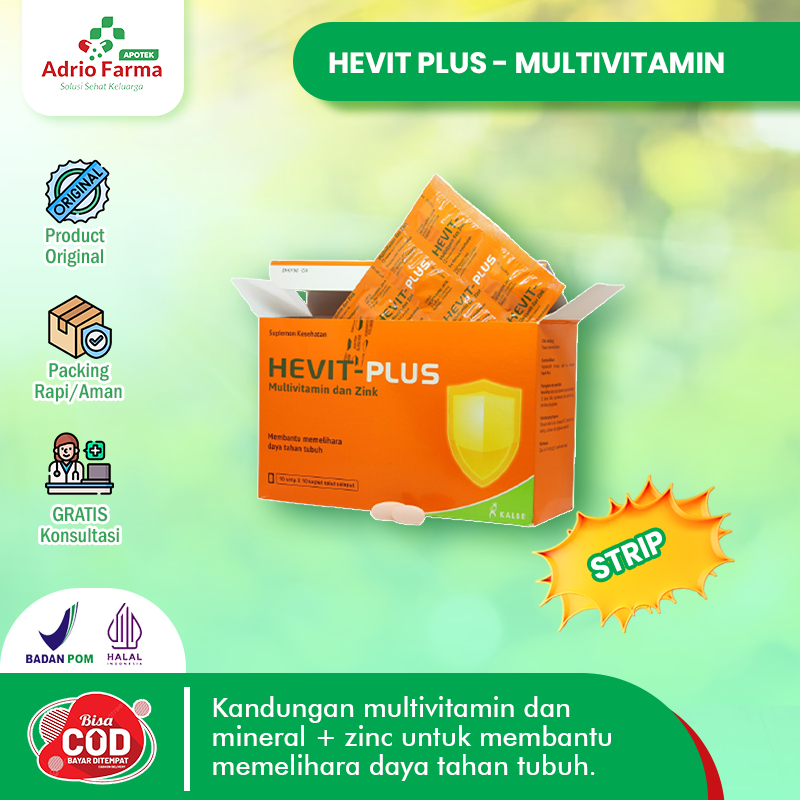 Jual HEVIT - PLUS Oren - STRIP @ 10 Tablet - Multivitamin & Zinc ...