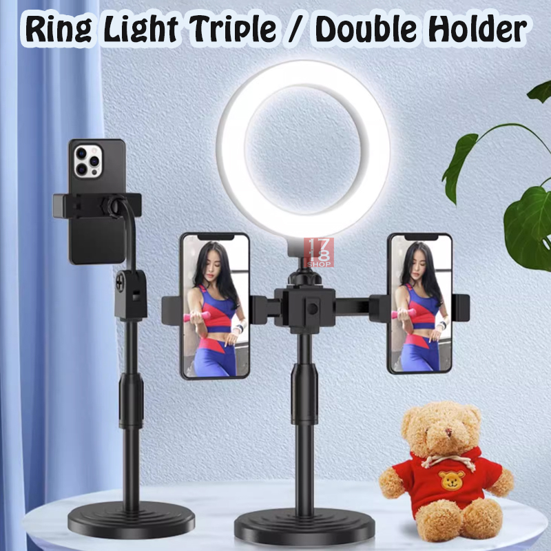 Jual 360 RING LIGHT LIVE STAND PHONE HOLDER DESKTOP DUAL SINGLE DOUBLE ...