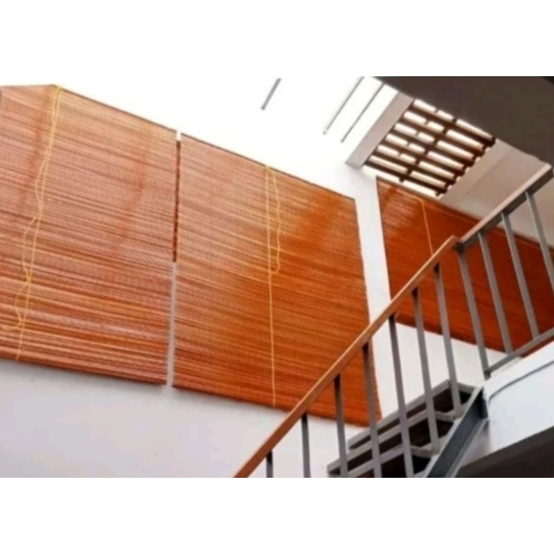 Jual tirai bambu krey outdoor lebar 2m x tinggi 2m + tali penggulung kerekan ring | Shopee Indonesia