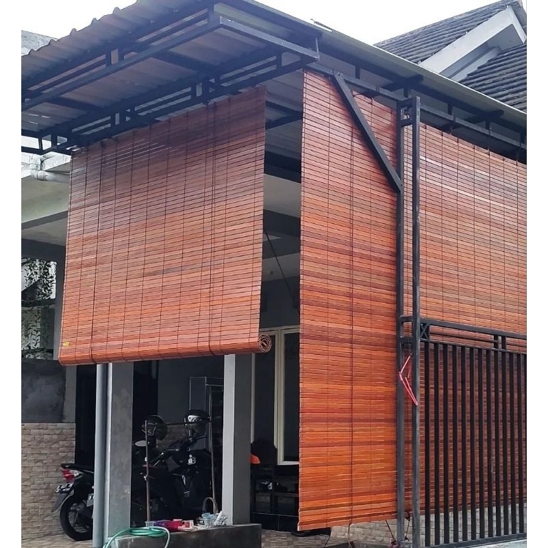 Jual (Murah) tirai bambu sawit krey outdoor PLISTUR uk 2x2m + tali dn kerexan ring besi. tirai ...