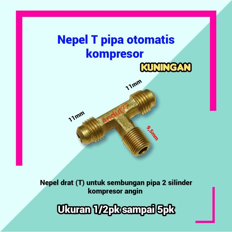 Jual Nepel T sambungan pipa silinder kompresor angin 1/2pk 15pk ...
