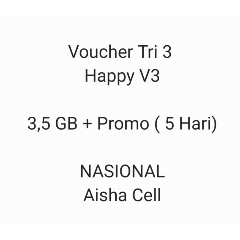Jual Voucher Tri Happy V3 5 Hari Nasional | Shopee Indonesia