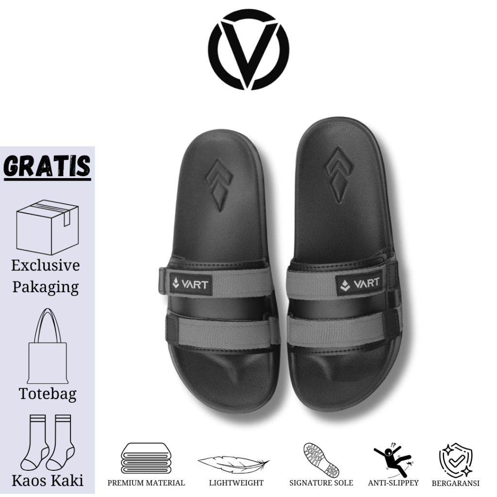 Jual Vart - Sendal slop cowok cewek Double Webbing Grey Sandal Slide ...
