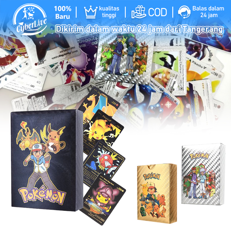 Jual 55pcs Kartu Pokemon Trading Card Emas Pokemon Cards Charizard Pikachu Pelatih Permainan ...