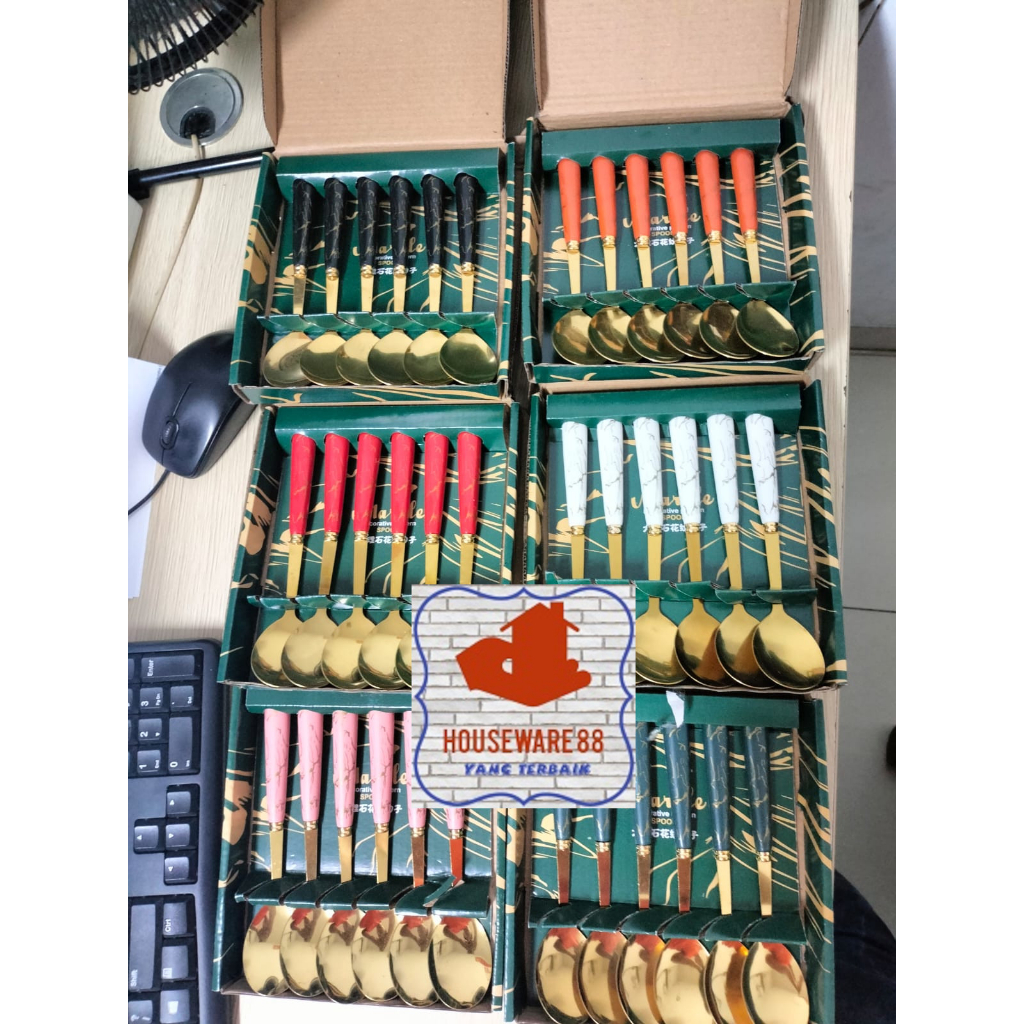 Jual Sendok Makan Set Isi 6 Sendok Sultan Gold Marble Tebal Rapi Golden ...