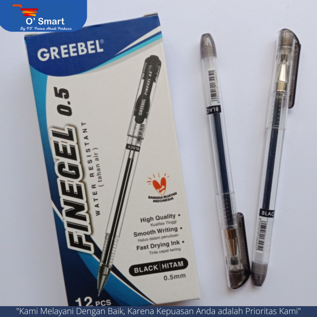 Jual GREEBEL Pena Gel Pen Fine Gel 0.5mm (1 KOTAK 12 PCS) | Shopee Indonesia