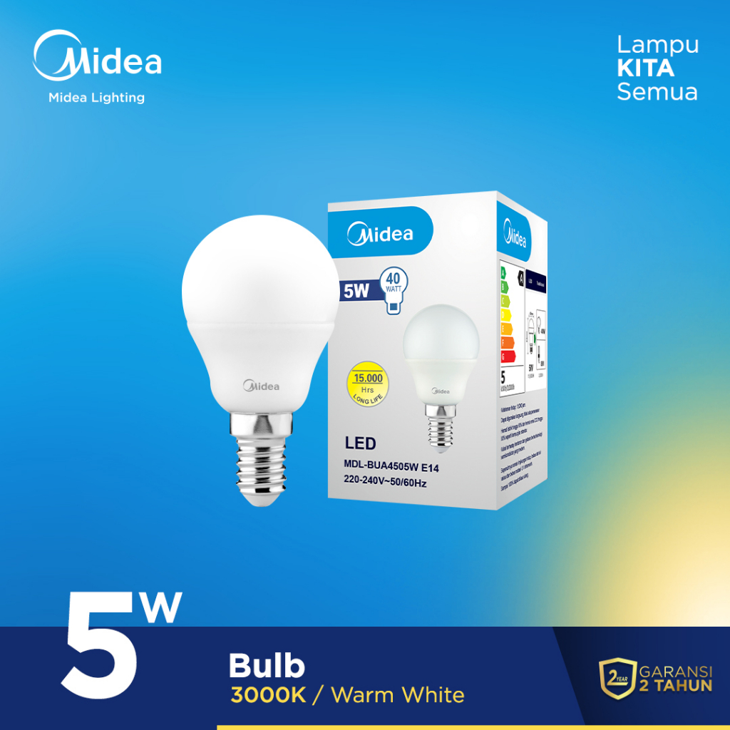 Jual Midea Lighting - Lampu LED Bulb E14 5 Watt 3000K - Warm White ...