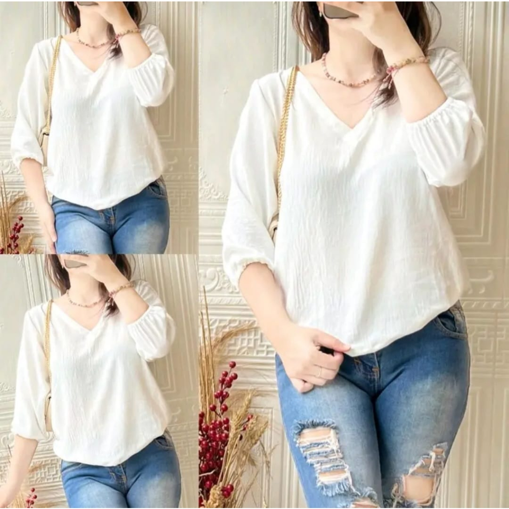 Jual ATASAN WANITA BLOUSE V-NECK/BLOUSE WANITA KEKINIAN /ATASAN WANITA ...