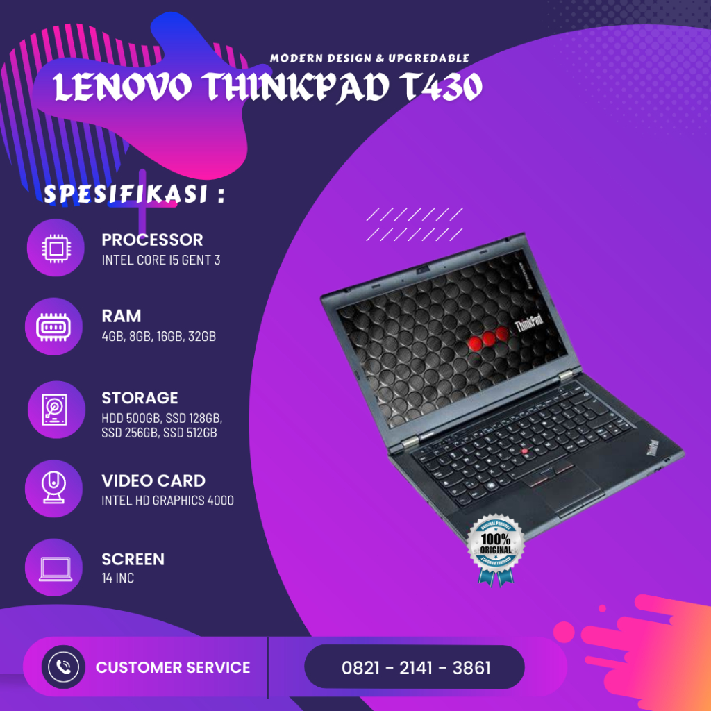 Jual Laptop Lenovo ThinkPad T430 Core i5 Ram 8Gb SSD 256Gb - Second ...
