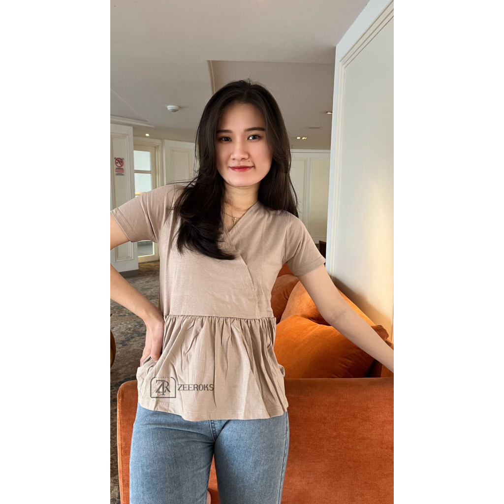 Jual Kaos Polos Blouse Peplum Wanita Tangan Pendek Rumbai Bahan Premium ...
