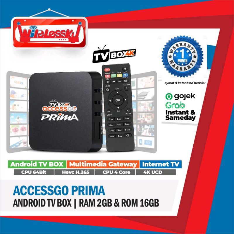 Jual Android TV Box 4K ACCESSGO SmartTV RAM 2GB/16GB PRIMA | Shopee ...