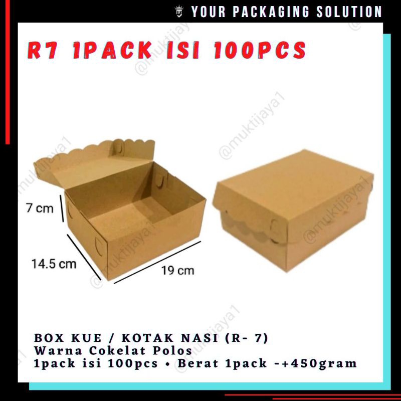 Jual R7 • 1 PACK (100PCS) KOTAK KUE R7 KRAFT • UK. 19x14.5x7cm • KOTAK ...