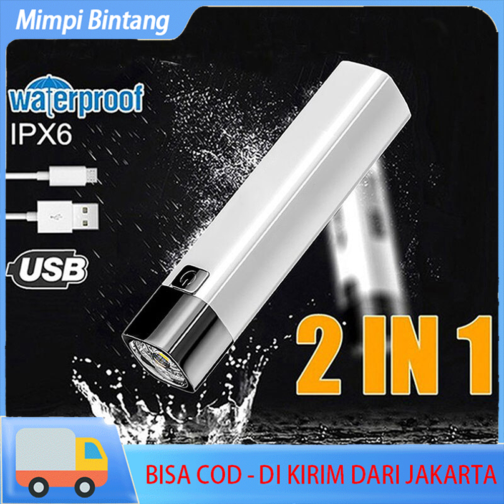 Jual Senter LED Power Bank Mini USB Recharge Senter Kepala Mini Led Cob ...