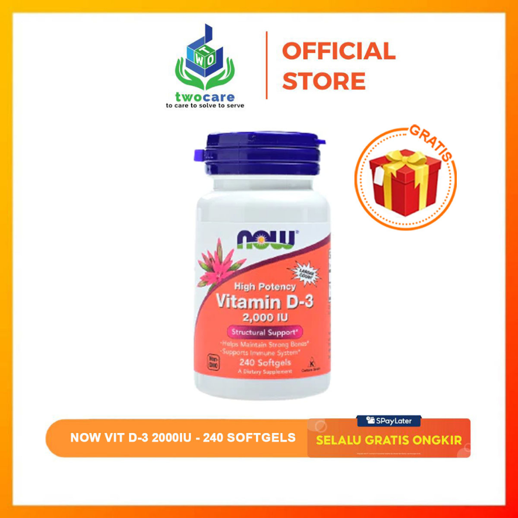 Jual Now Foods High Potency Vitamin D-3 2000 IU 240 Softgels Vitamin D3 ...
