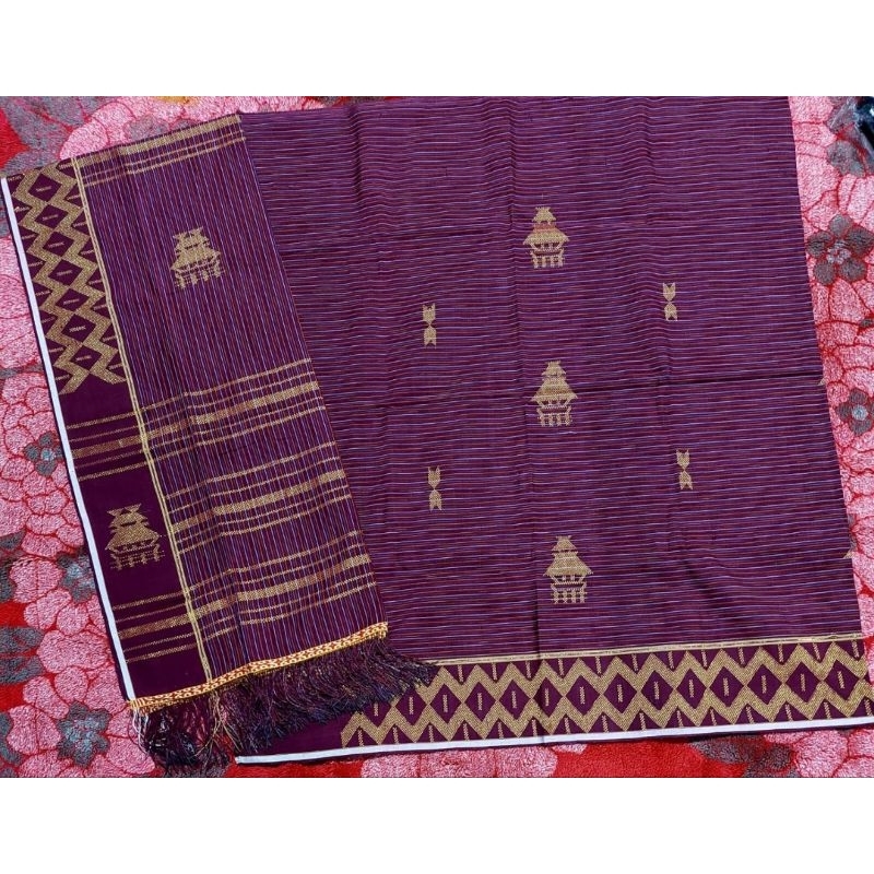 Jual Set Uis lurik benang Ratus sutra motif rumah Adat warna maroon ...