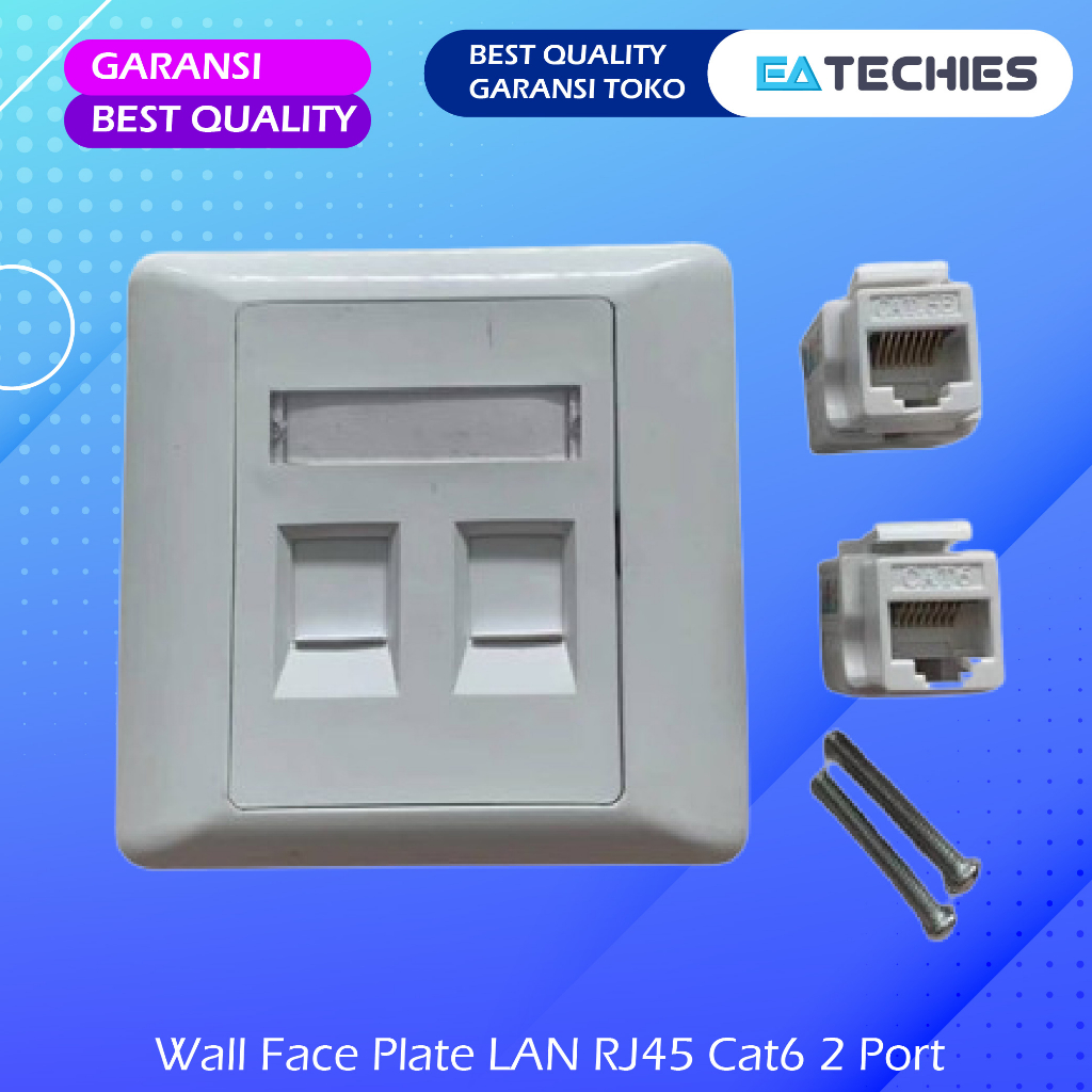 Jual Wall Face Plate LAN RJ45 2 Port + Modular Cat6E Jaringan Dalam ...