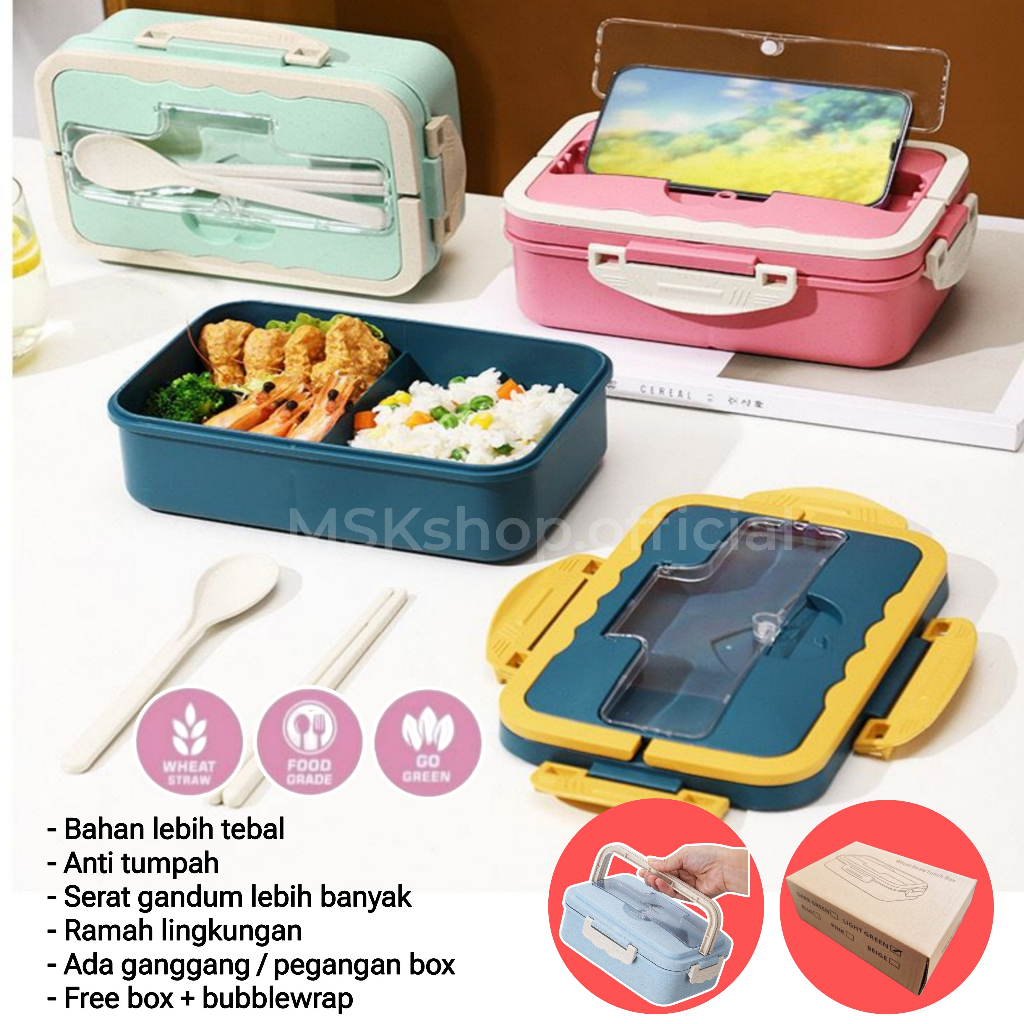 Jual LUNCH BOX SET/ KOTAK BEKAL MAKAN/ KOTAK MAKAN ANTI TUMPAH | Shopee Indonesia