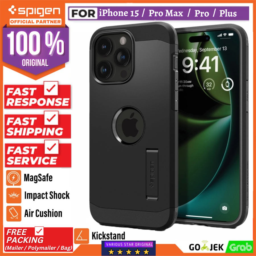 Jual ORIGINAL Case iPhone 15 Pro / Max Spigen Tough Armor Stand ...