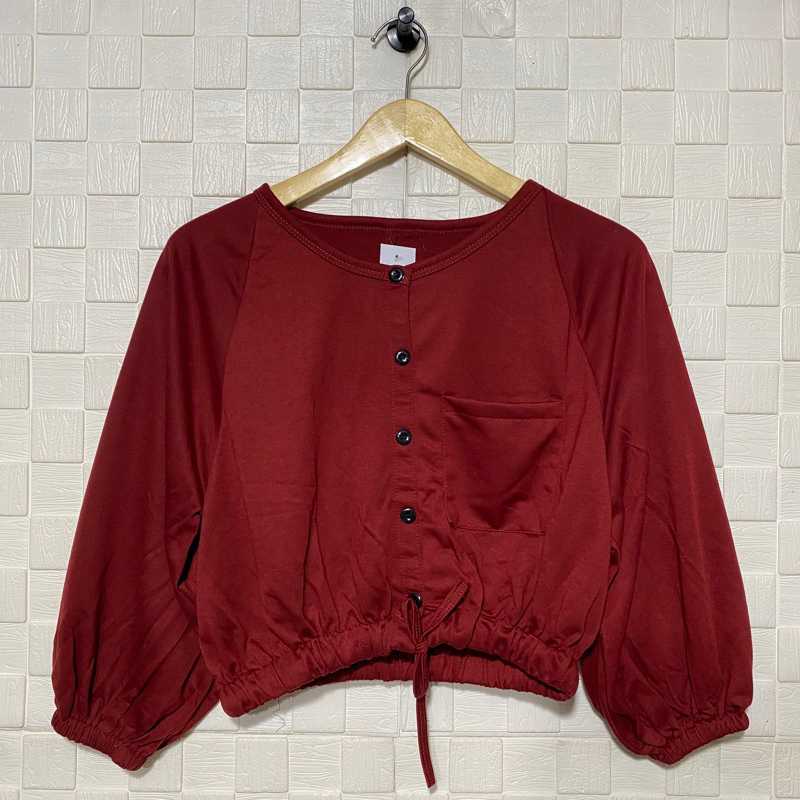 Jual Atasan crop wanita tali serut bawah lengan 7/8/atasan terbaru/kaos ...