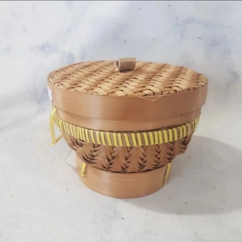 Jual Bakul Bambu Mini + tutup 1 liter/ Bakul Nasi Bambu Tutup Diameter ...