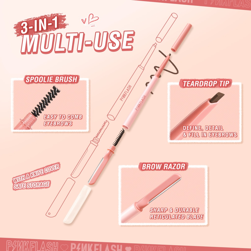 Jual PINKFLASH Eyebrow Pencil Teardrop Tip Pensil Alis Long-lasting PF ...