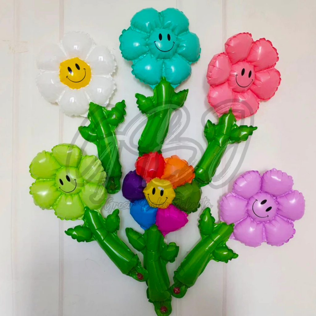 Jual Balon Foil Tangkai Bunga Daisy / Tongkat Bunga Matahari Smile ...