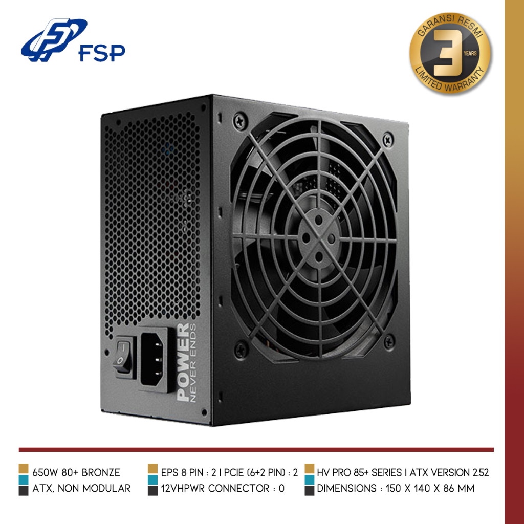 Jual FSP HV PRO 650W | PSU 650W 80+ 230V EU Non Modular - 80+ Bronze ...