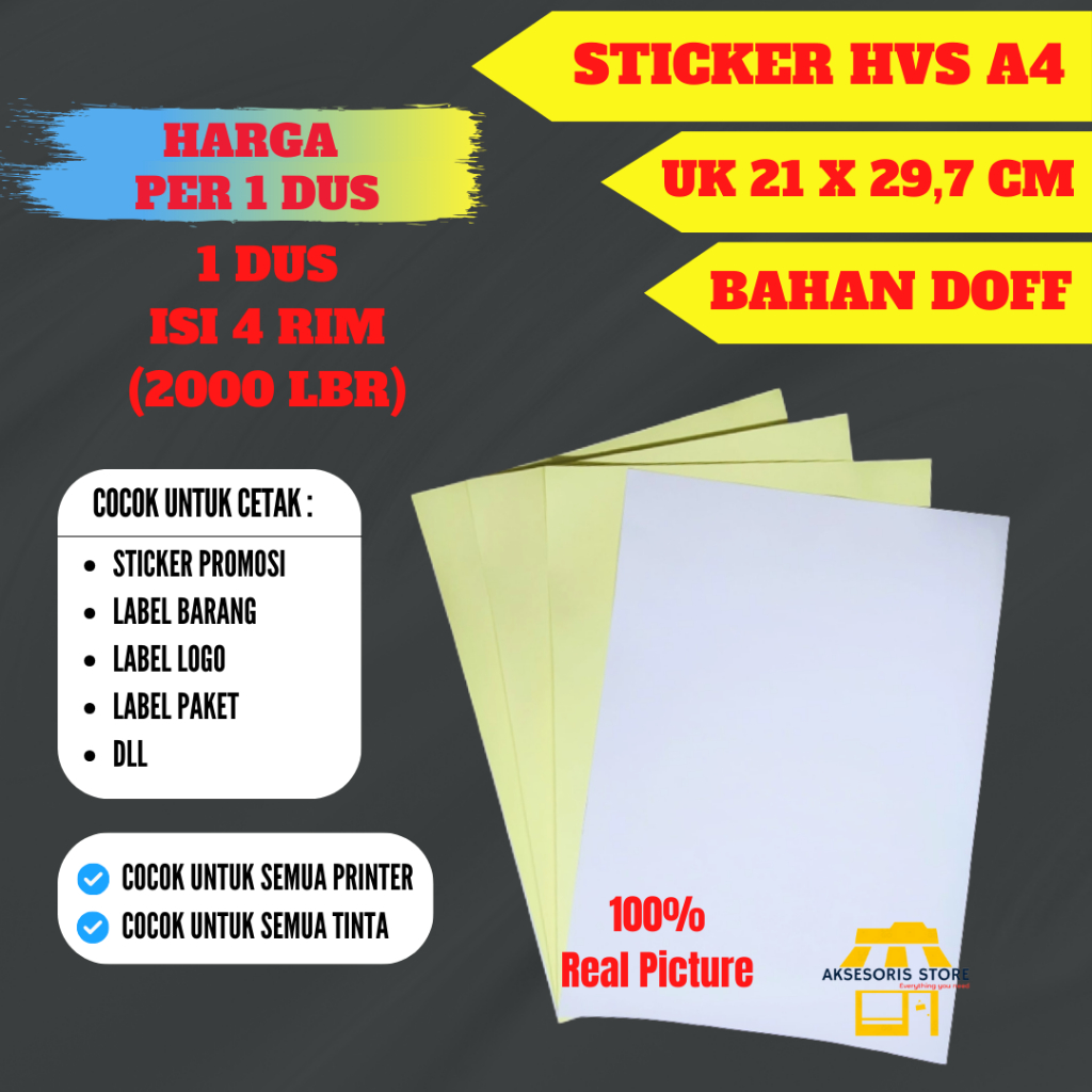 Jual STIKER LABEL HVS A4 PER DUS 2000 LEMBAR / KERTAS STICKER UKURAN A4 ...