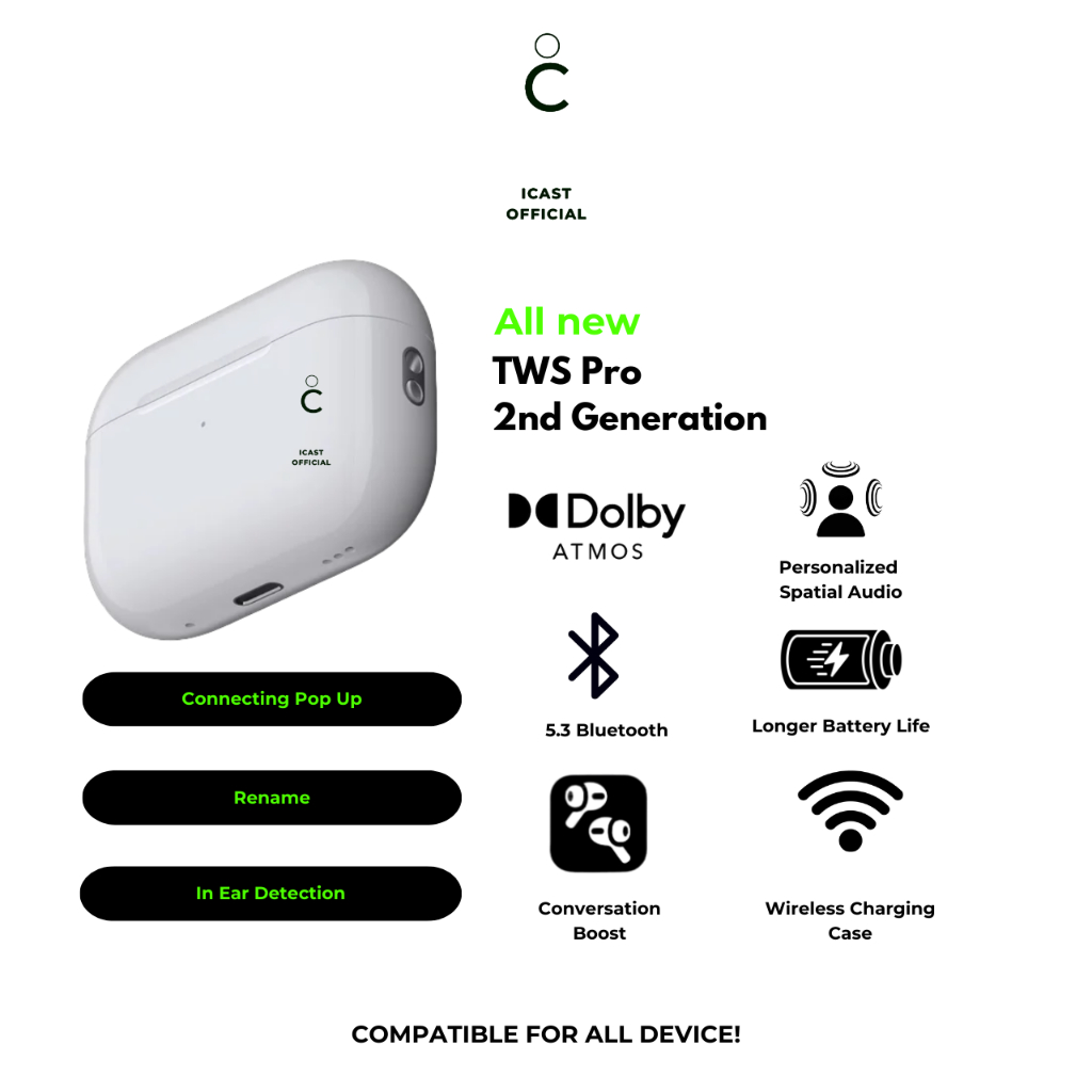 Jual iCast TWS Pro 2 ANC TWS Earphone Wireless Bluetooth [Personalized ...