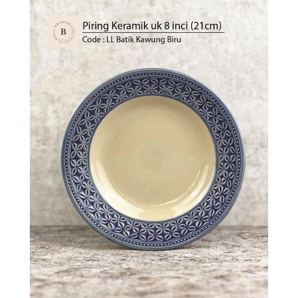 Jual Piring makan keramik biru ukuran 8 inci (21cm) motif LL Batik ...