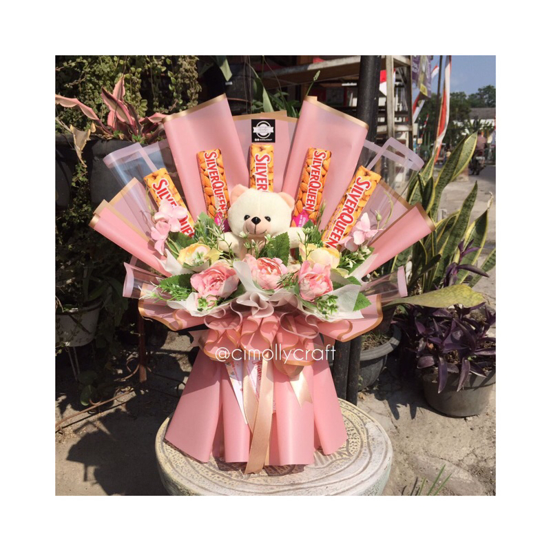 Jual BUCKET COKLAT BONEKA BERUANG BEAR BUNGA ARTIFIAL VALENTINE WISUDA ...