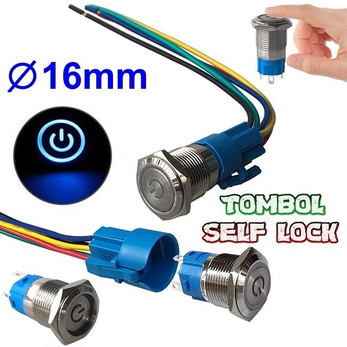 Jual 16mm LED BLUE Switch Stainless Self Locking waterproof Saklar ...