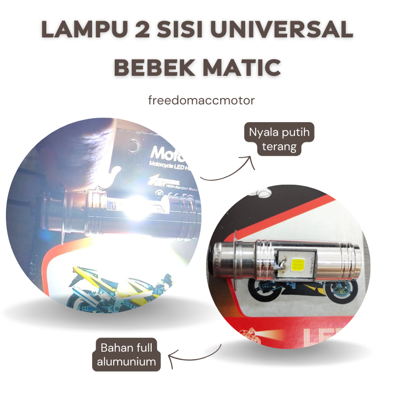 Jual Lampu LED Utama Depan 2Led ACDC Motor Bebek dan Matic Soket H6 Led 2 Sisi Putih universal ...